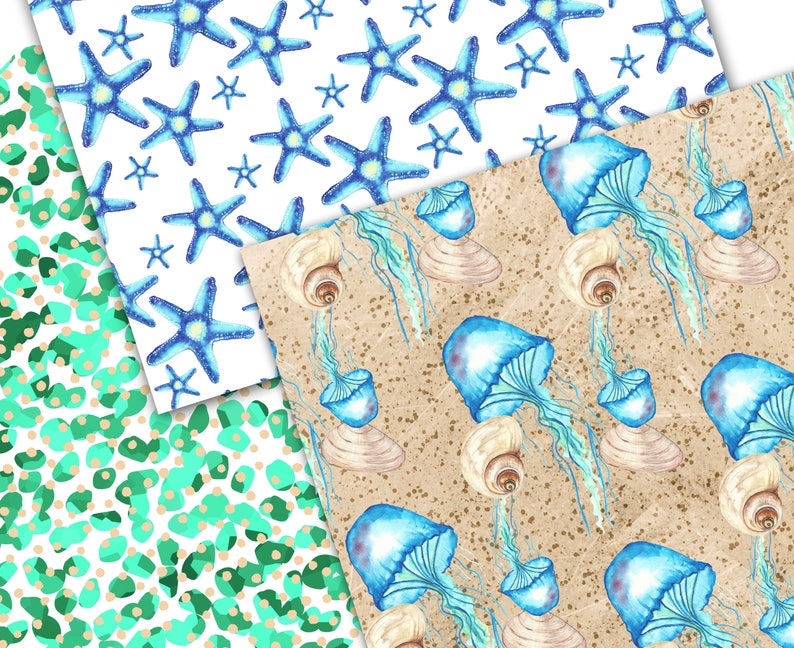 Under the Sea Paper Pack. Shell Paper Watercolor. Sea Pattern ...