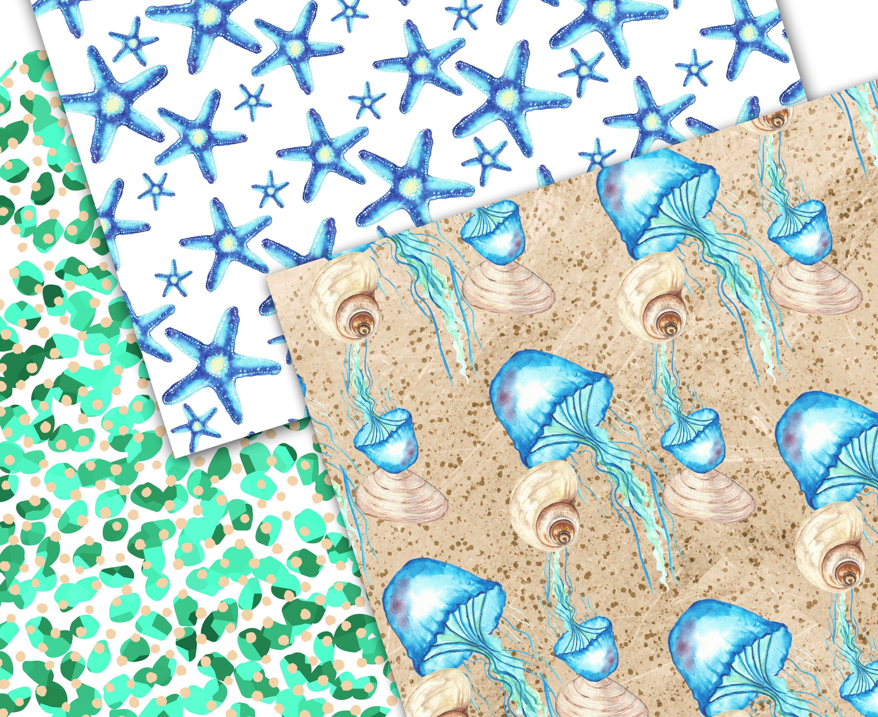 Under the Sea Paper Pack. Shell Paper Watercolor. Sea Pattern ...