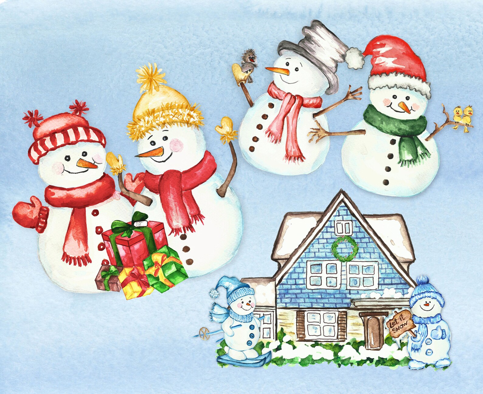 Christmas Clipart, Snowman Clipart Watercolor. Winter Clip Art ...