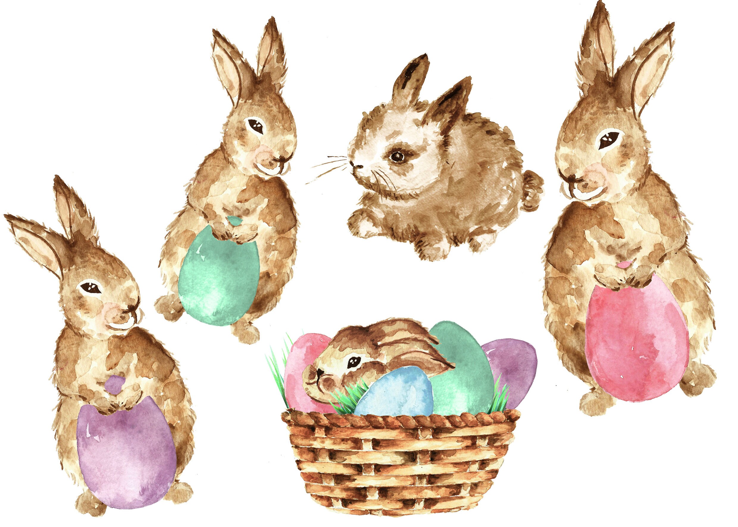 Easter Clipart. Easter Bunny Clip Art. Easter Images Pastel. Watercolor ...