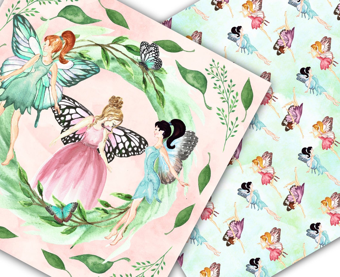 Fairy Watercolor Paper Pack. Spring Fairy Background. Digital Paper ...