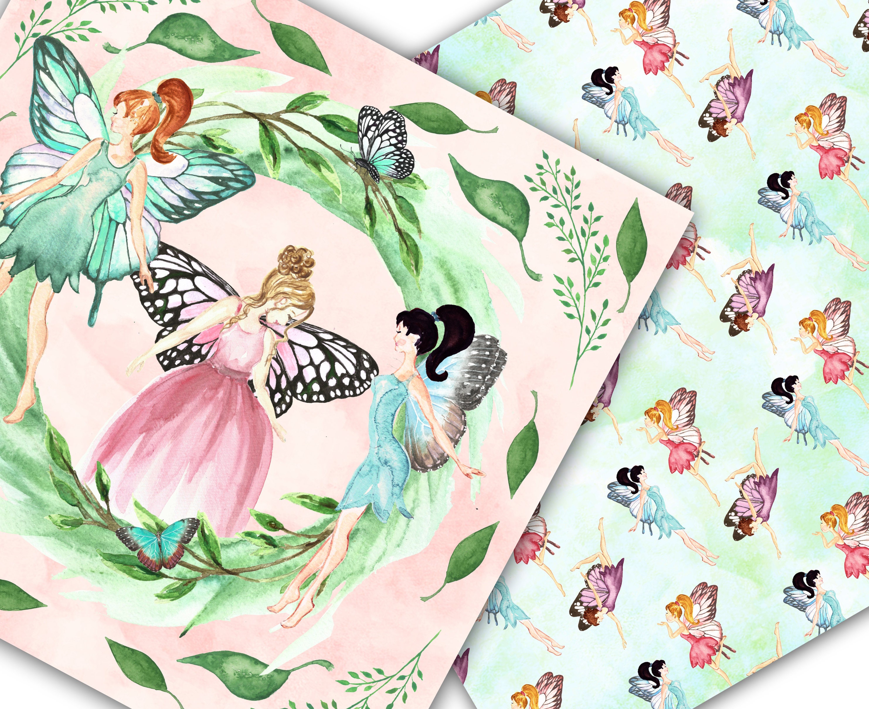 Fairy Watercolor Paper Pack. Spring Fairy Background. Digital Paper ...