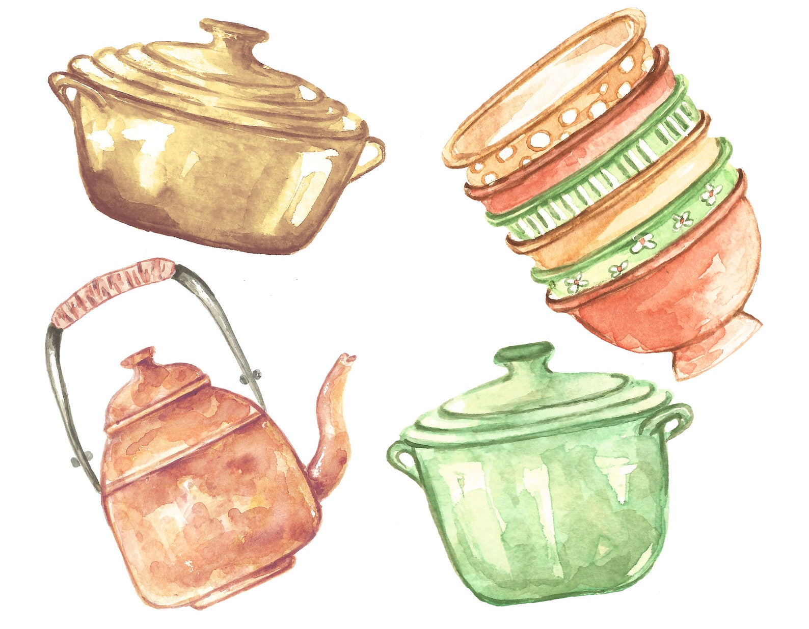 Watercolor Kitchen Clipart. Hand Drawn Kitchen Tool Clipart. Cooking ...
