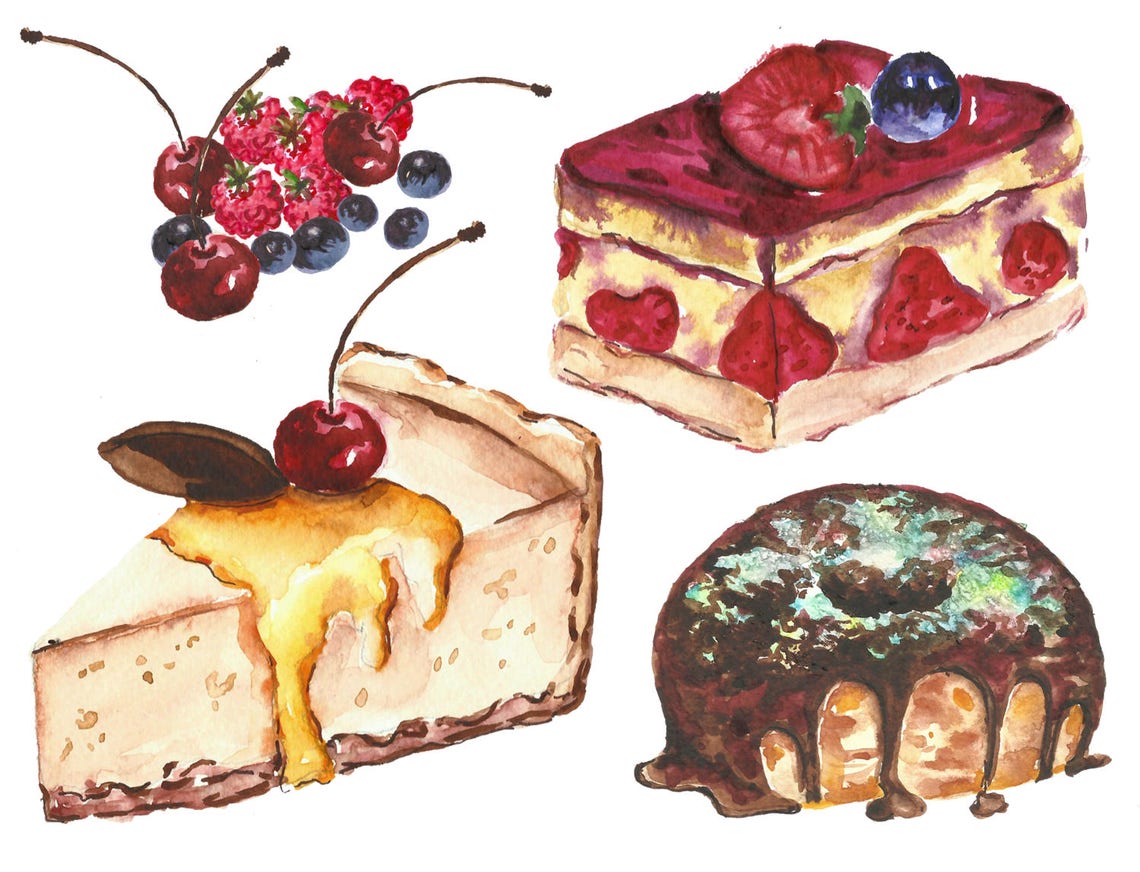Watercolor Cake Clipart. Food Clip Art. Dessert Clipart Handpainted ...