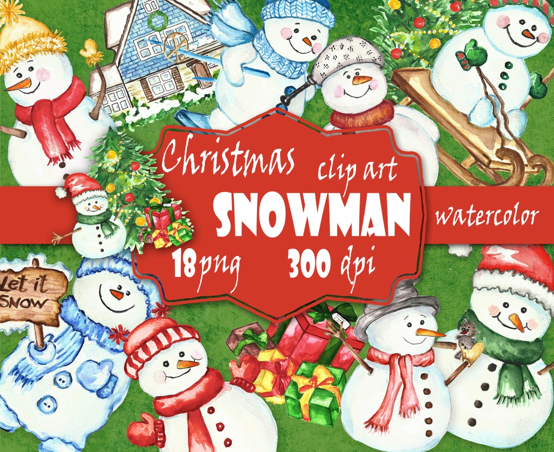 Christmas Clipart, Snowman Clipart Watercolor. Winter Clip Art ...