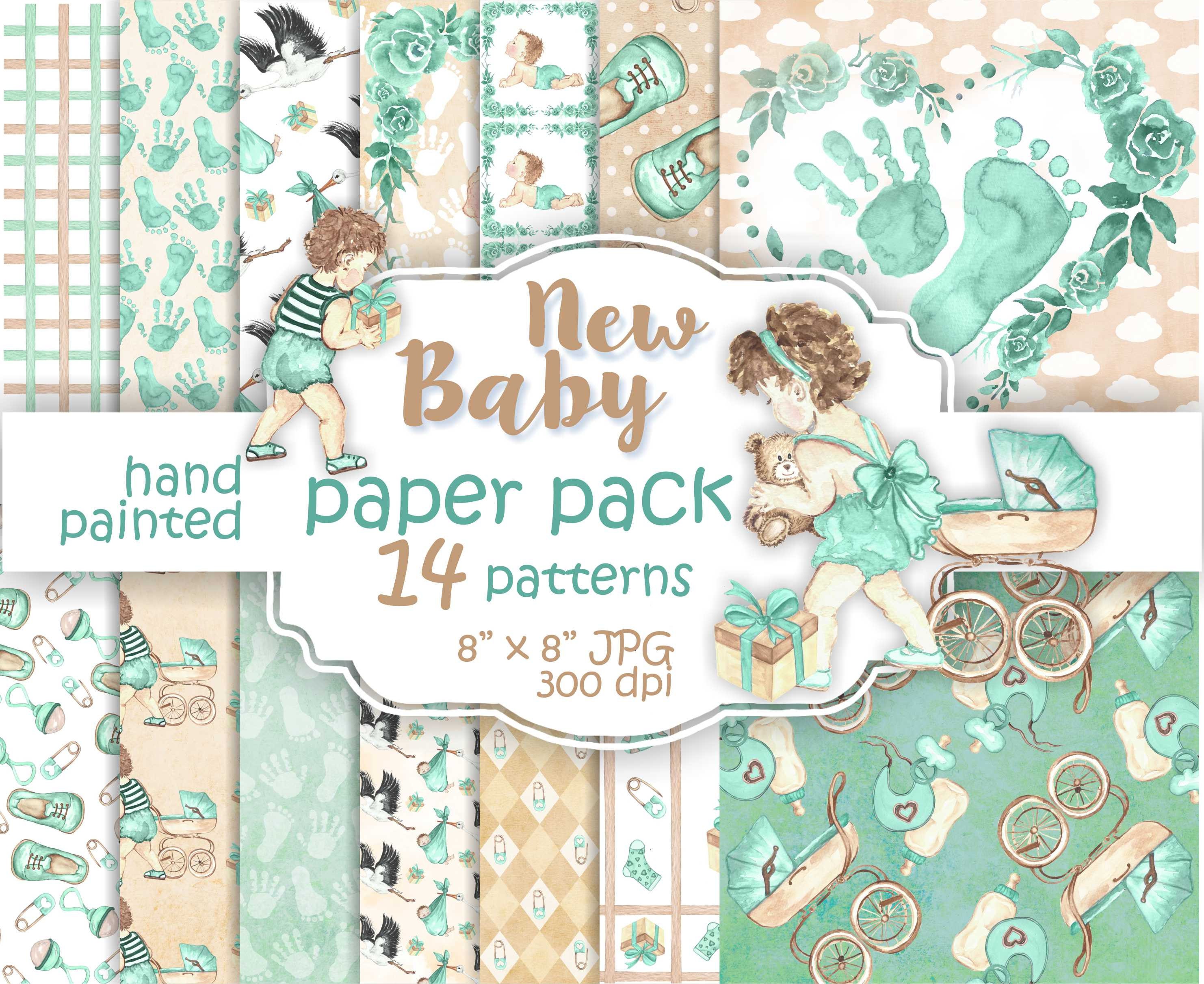 Baby Paper Pack. Watercolor Baby Digital Paper. Baby Patterns Neutral ...
