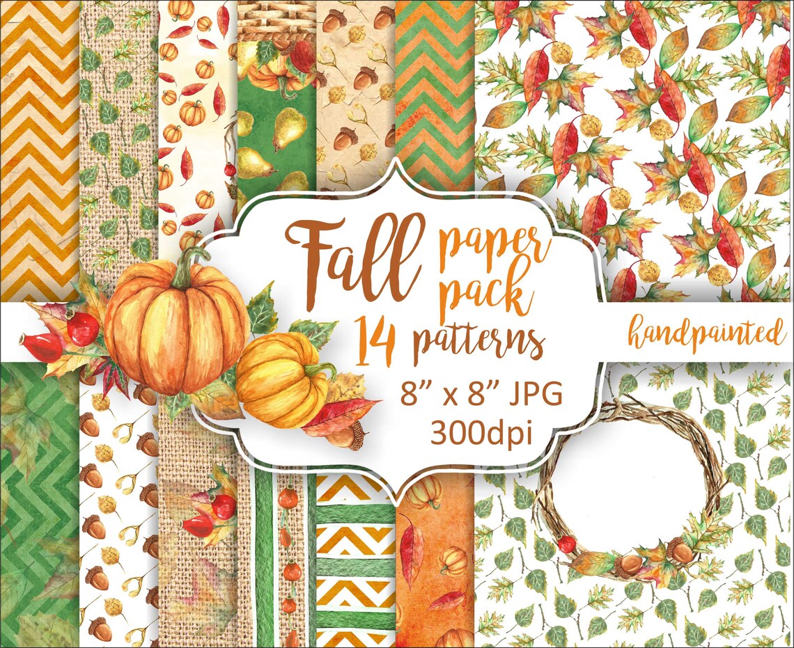 Fall Paper Pack. Autumn Digital Paper Hand Painted. Fall - Etsy