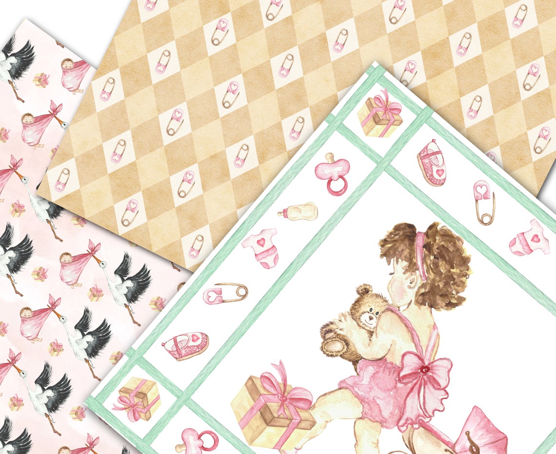 Baby Girl Paper Pack. Watercolor Baby Digital Paper. Baby - Etsy