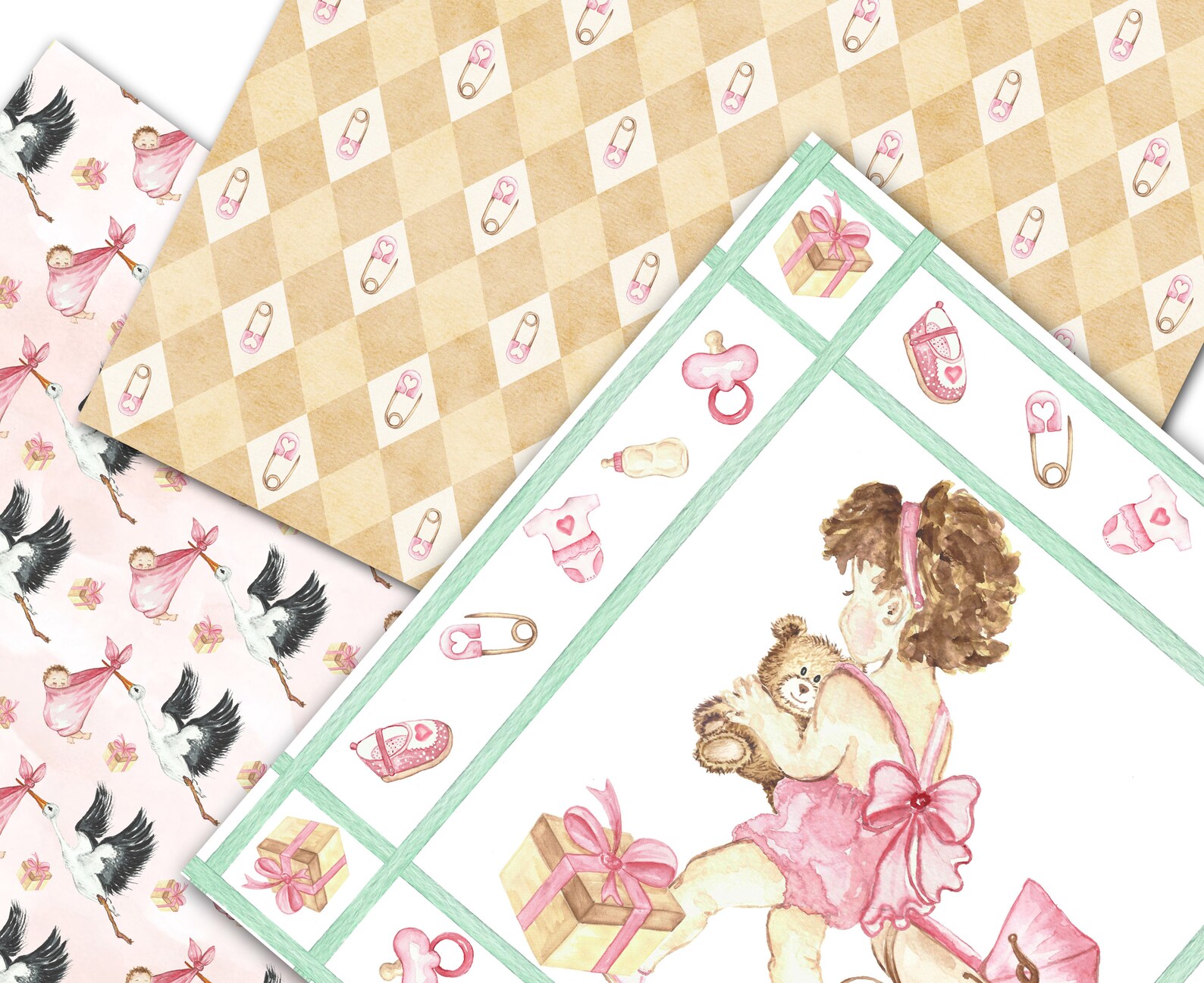 Baby Girl Paper Pack. Watercolor Baby Digital Paper. Baby - Etsy