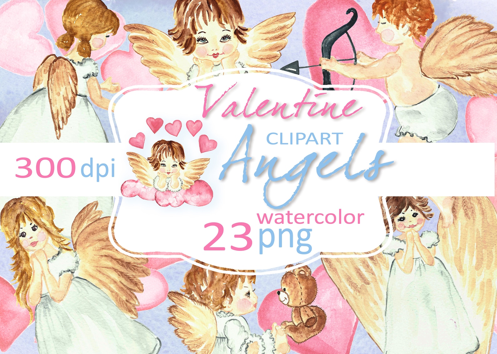 Valentine Angels Watercolor Clip Art. Watercolor Angels. Pastel ...