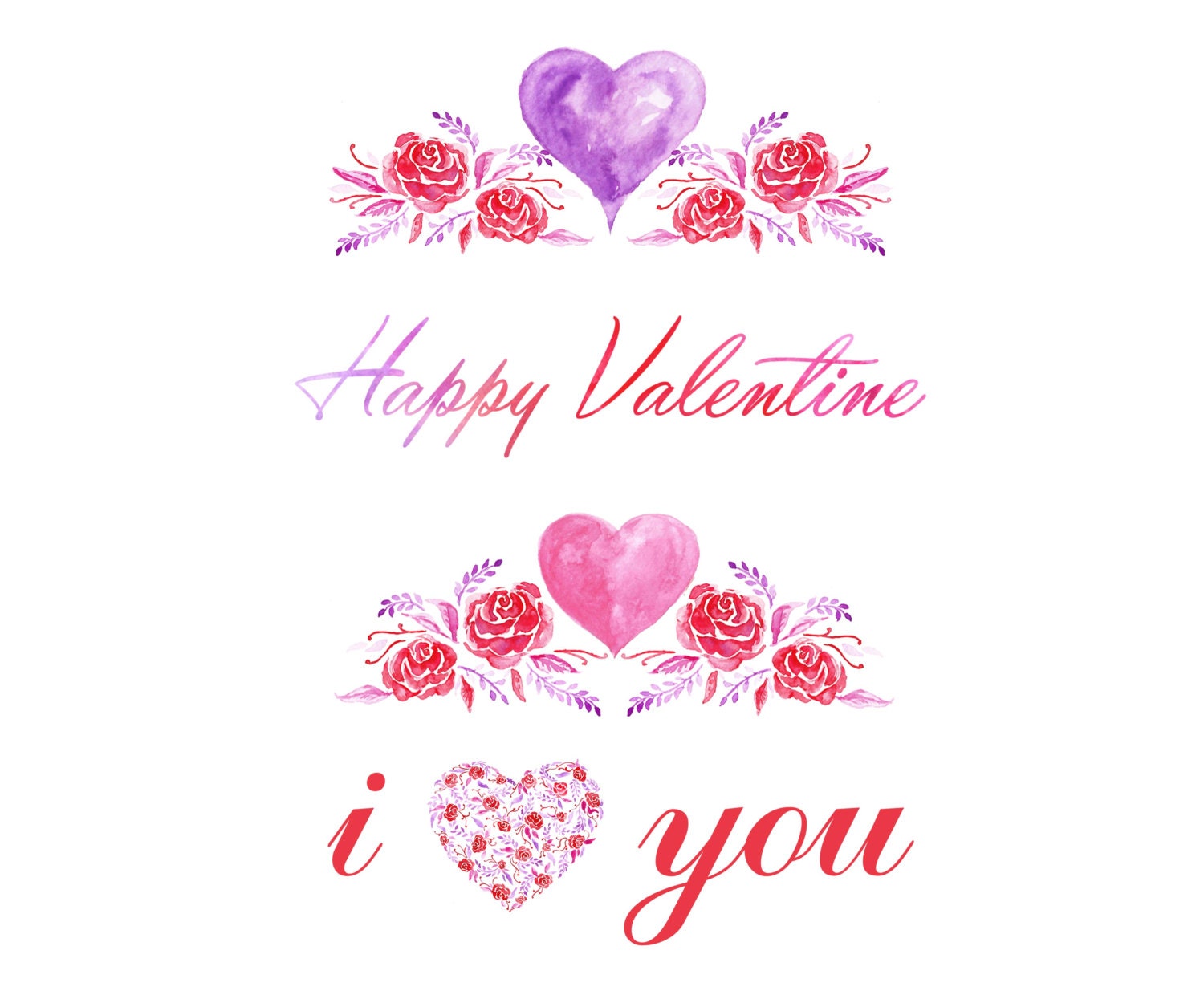 Watercolor Valentine's Clipart. Hearts Clipart, Love Clipart, Red, Pink ...