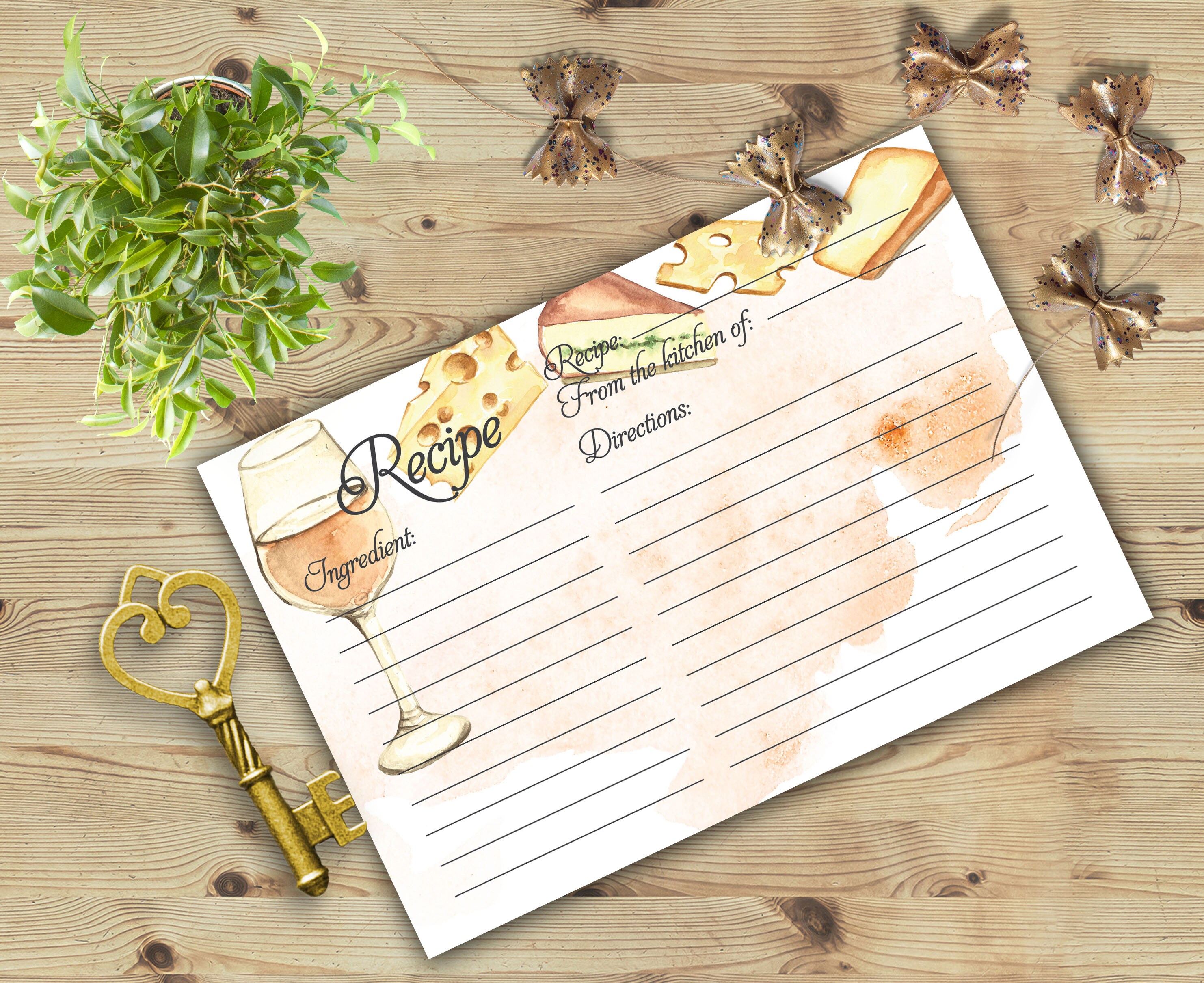 Recipe Card Printable Instant Download Recipe Card Watercolor Cheese ...