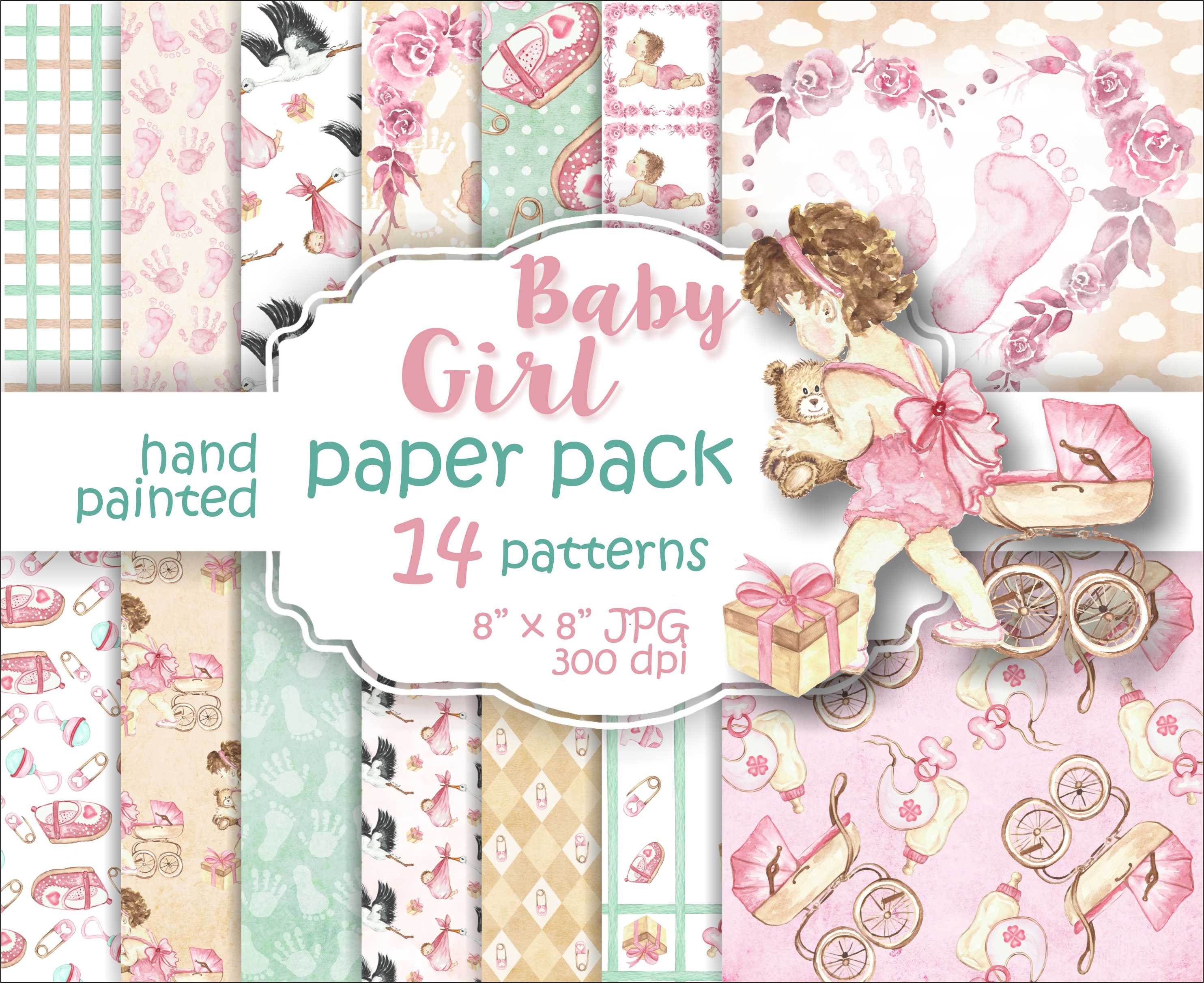 Baby Girl Paper Pack. Watercolor Baby Digital Paper. Baby - Etsy