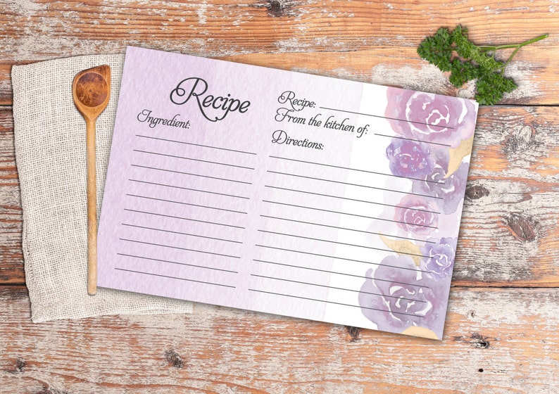 Recipe Card Bridal Printable. Instant Download Recipe Card. Watercolor ...