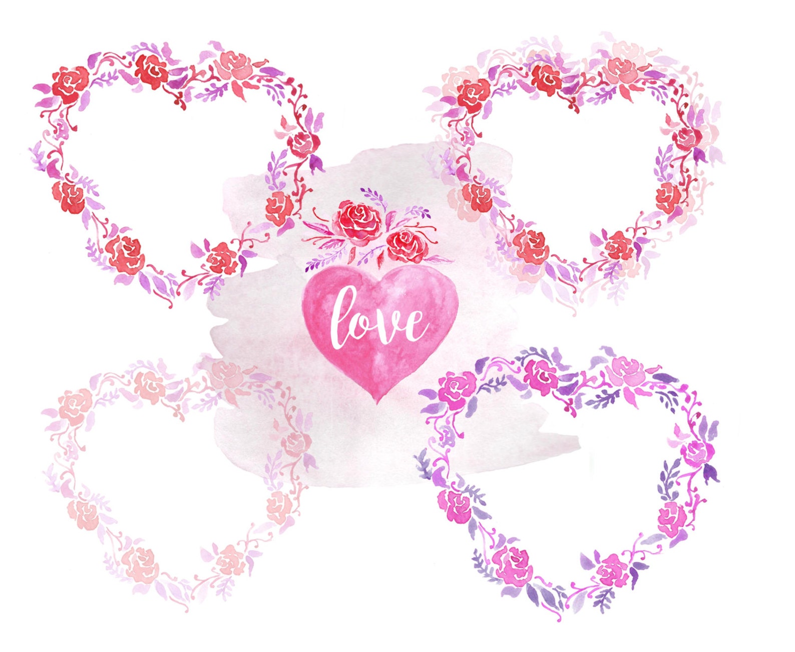 Watercolor Valentine's Clipart. Hearts Clipart Love - Etsy