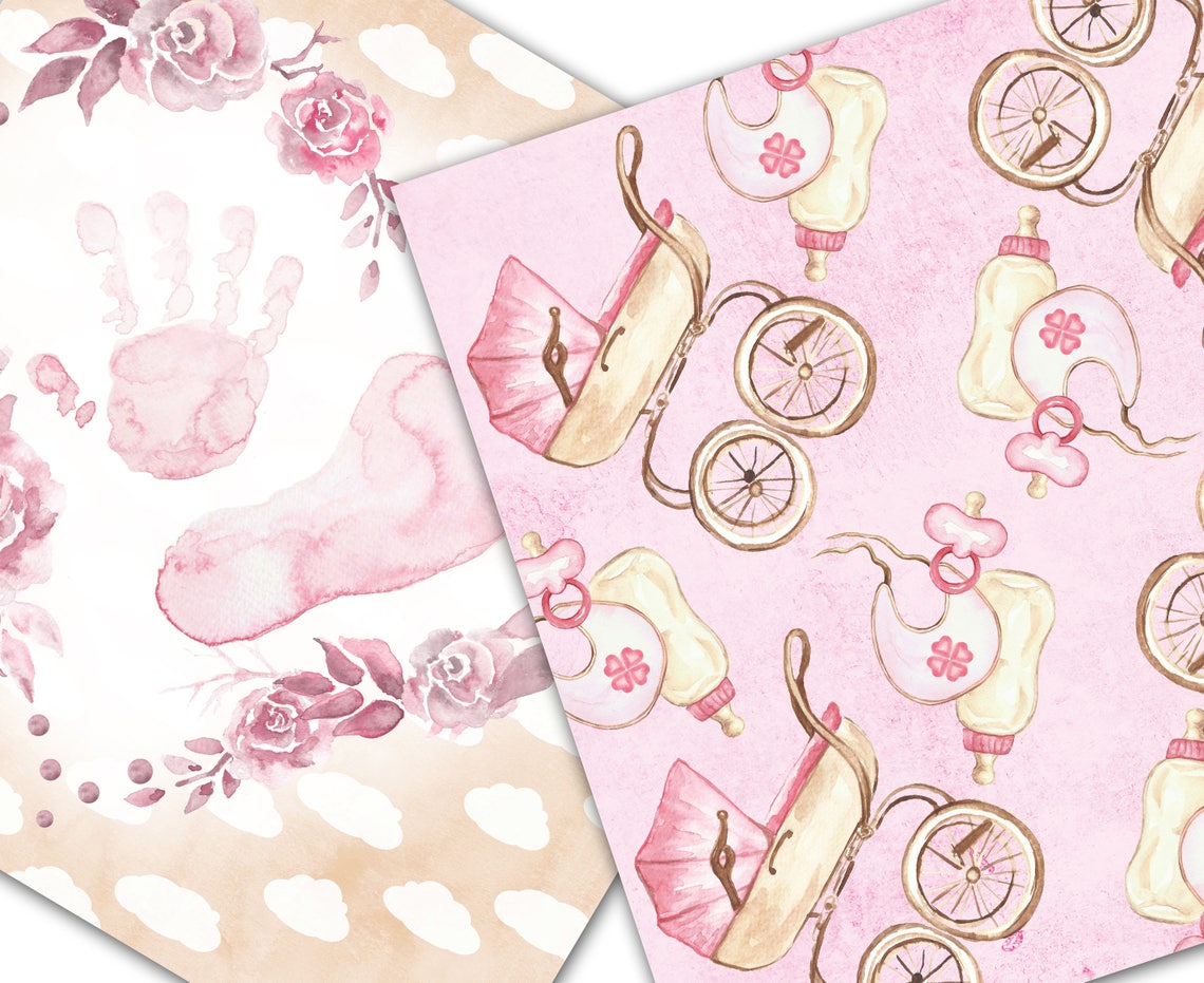 Baby Girl Paper Pack. Watercolor Baby Digital Paper. Baby - Etsy