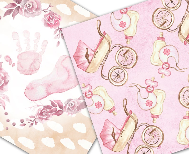 Baby Girl Paper Pack. Watercolor Baby Digital Paper. Baby - Etsy