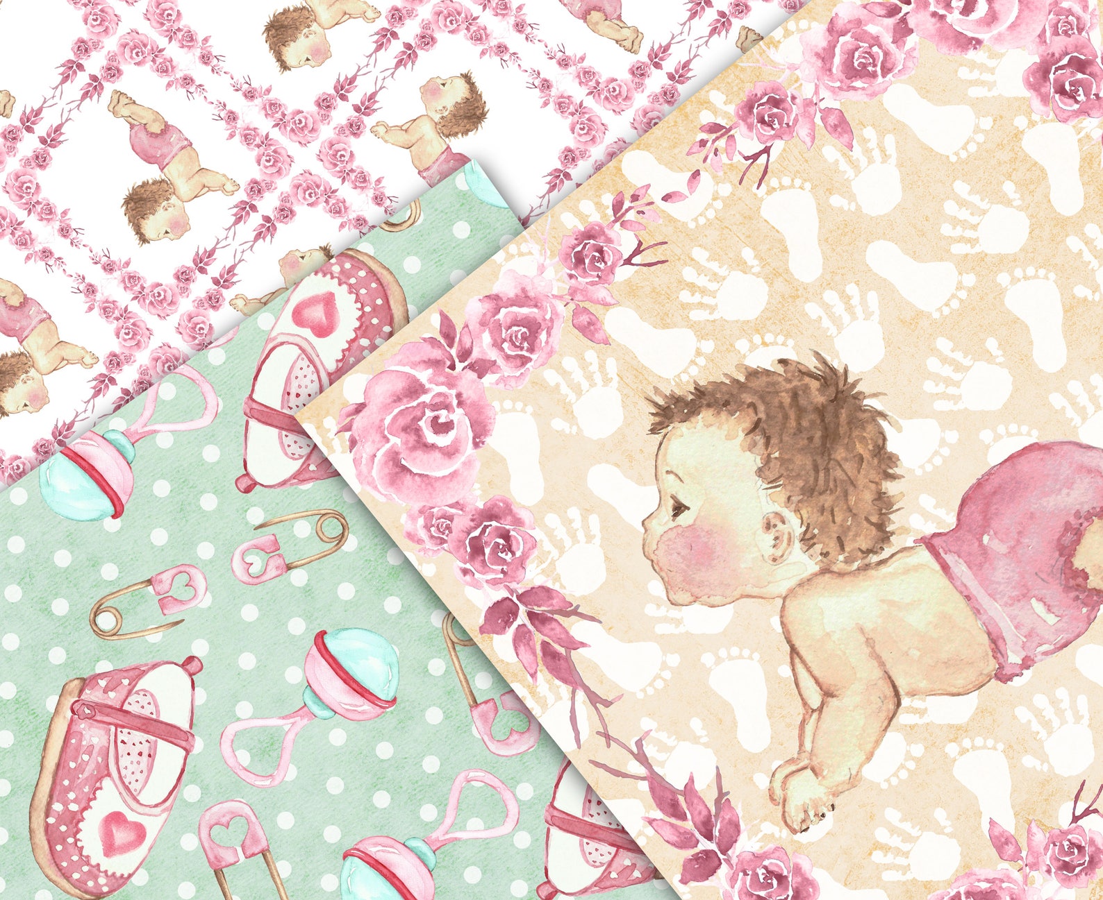 Baby Girl Paper Pack. Watercolor Baby Digital Paper. Baby - Etsy