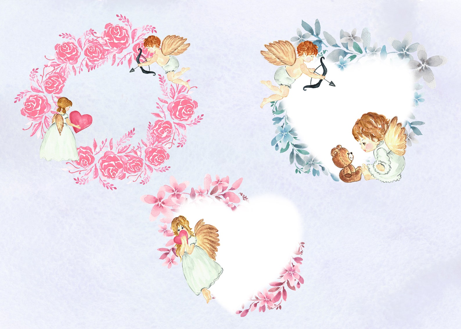 Valentine Angels Watercolor Clip Art. Watercolor Angels. Pastel ...