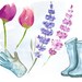 Spring Garden Watercolor Clipart. Garden Tools Clip Art. Spring Flowers ...