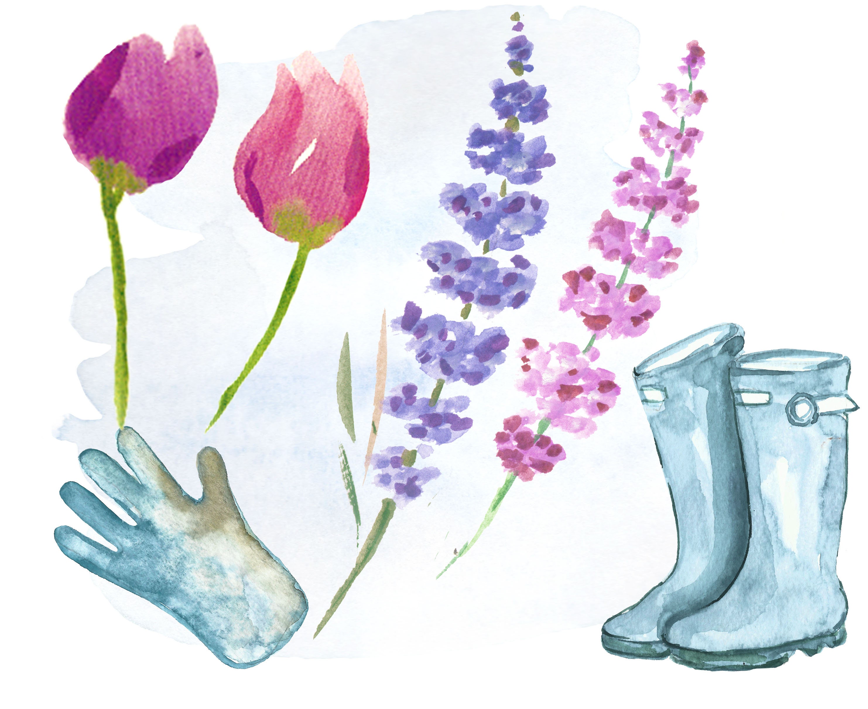 Spring Garden Watercolor Clipart. Garden Tools Clip Art. Spring Flowers ...