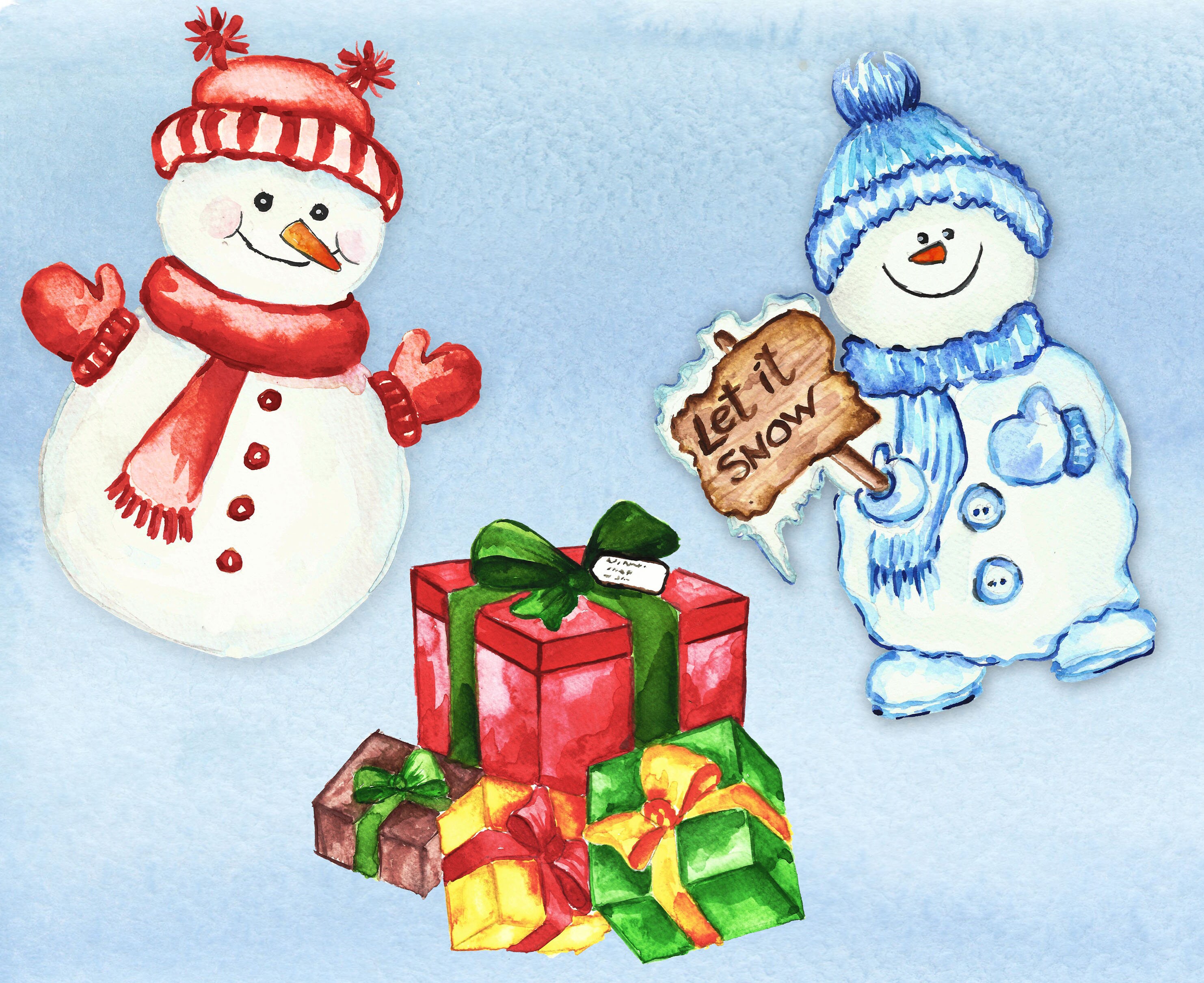 Christmas Clipart, Snowman Clipart Watercolor. Winter Clip Art ...