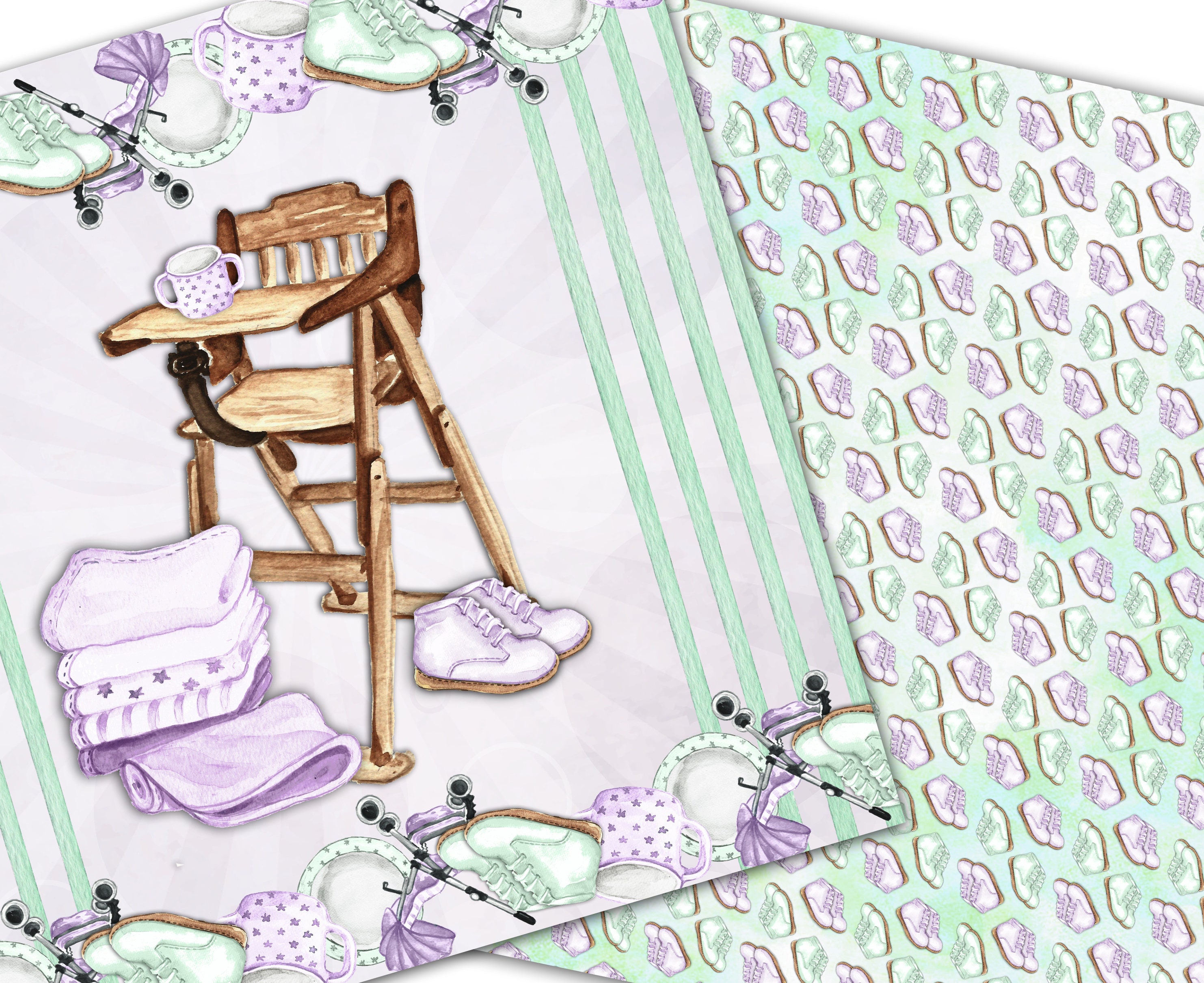 Baby Shower Paper Pack. Nursery Background. Baby Paper Purple Green ...