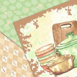 Kitchen Digital Paper Watercolor. Mama's Kitchen Paper Pack. Cooking ...