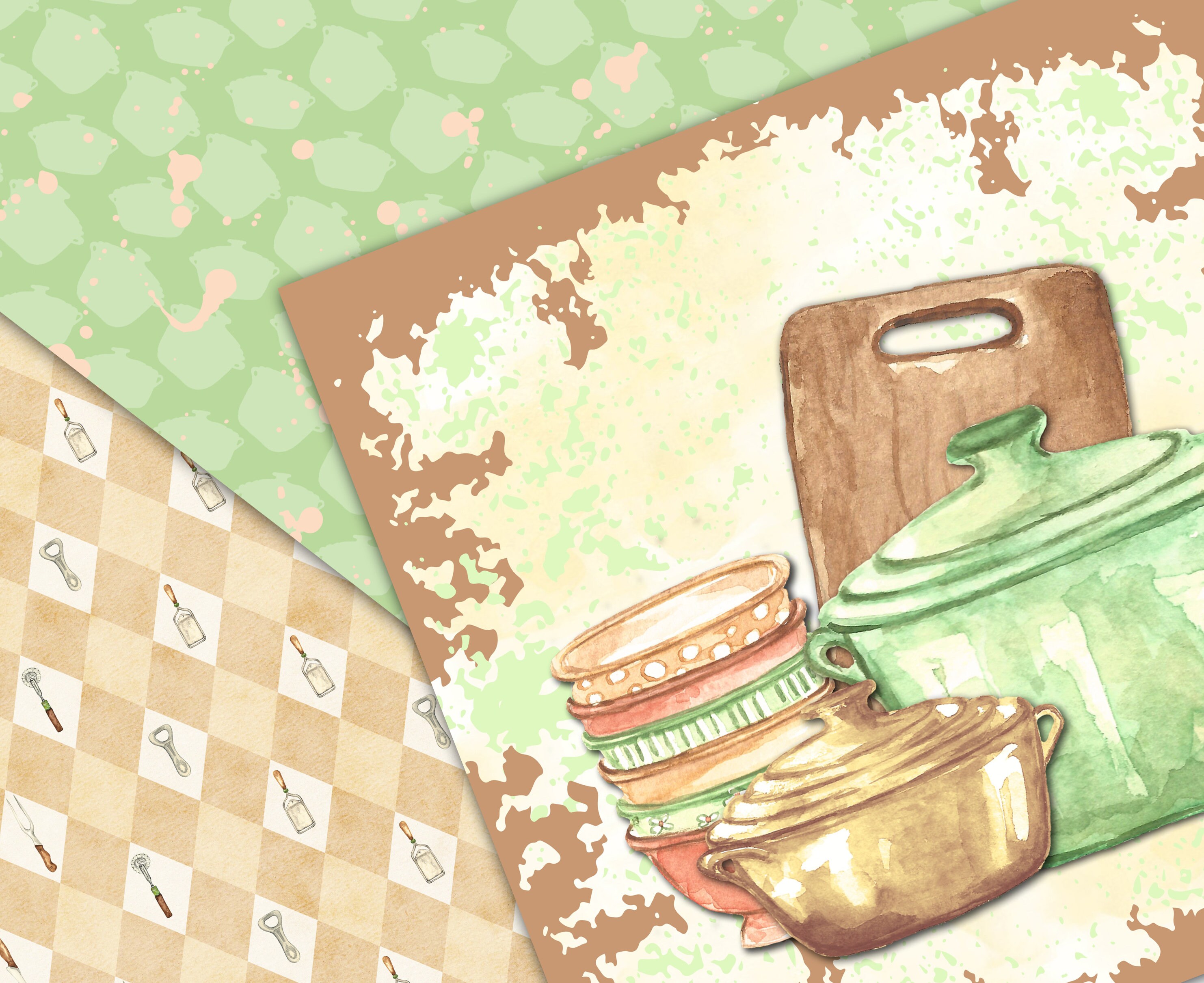 Kitchen Digital Paper Watercolor. Mama's Kitchen Paper Pack. Cooking ...
