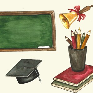 Watercolor School Supplies Clip Art. Back to School Instant Download ...