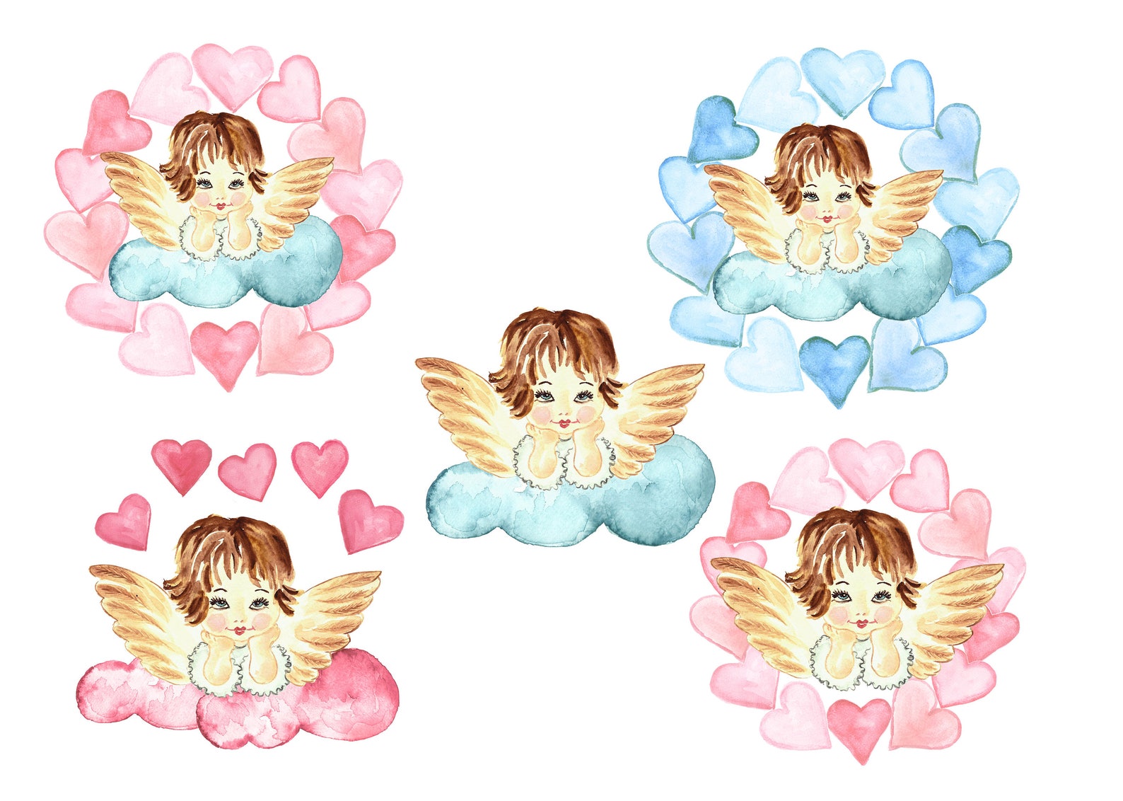 Valentine Angels Watercolor Clip Art. Watercolor Angels. Pastel ...