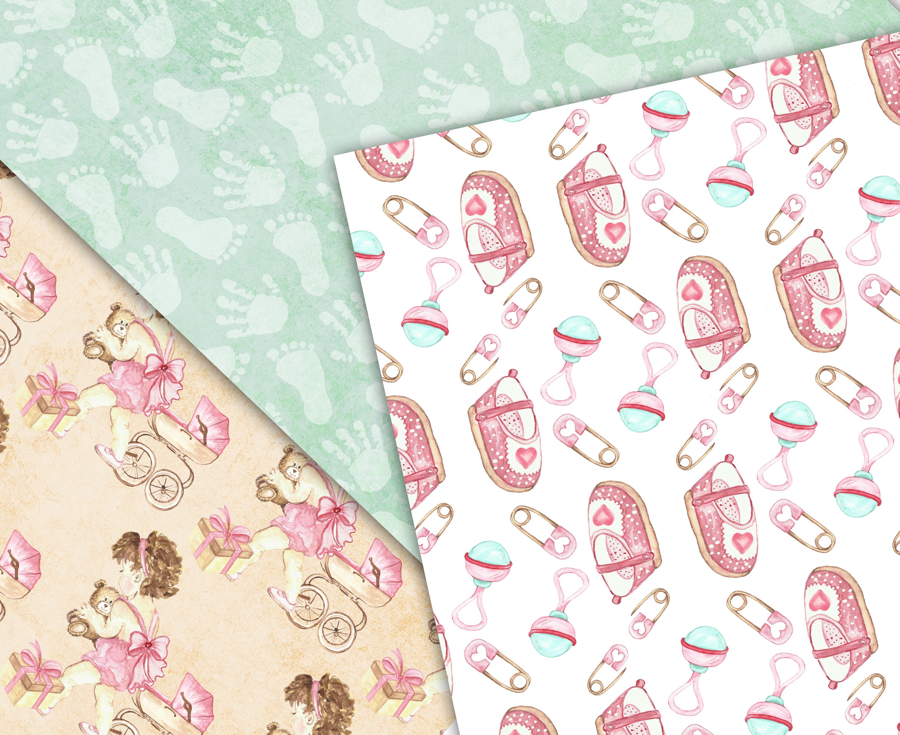 Baby Girl Paper Pack. Watercolor Baby Digital Paper. Baby - Etsy