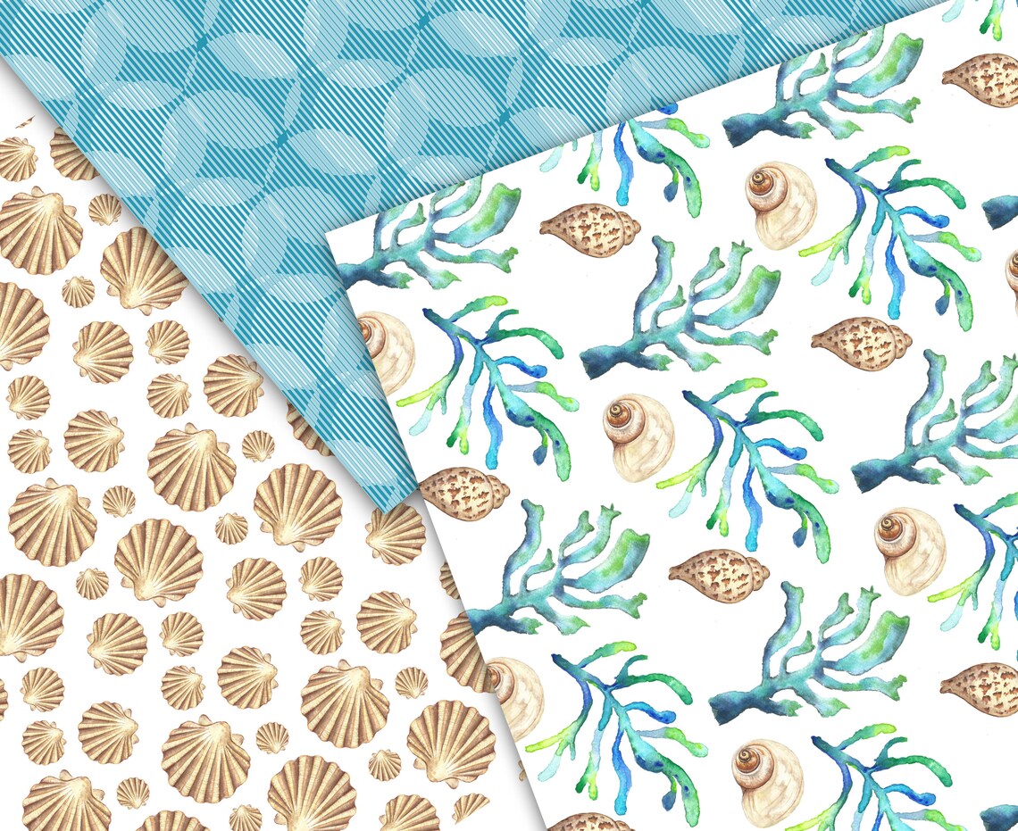 Under the Sea Paper Pack. Shell Paper Watercolor. Sea Pattern ...