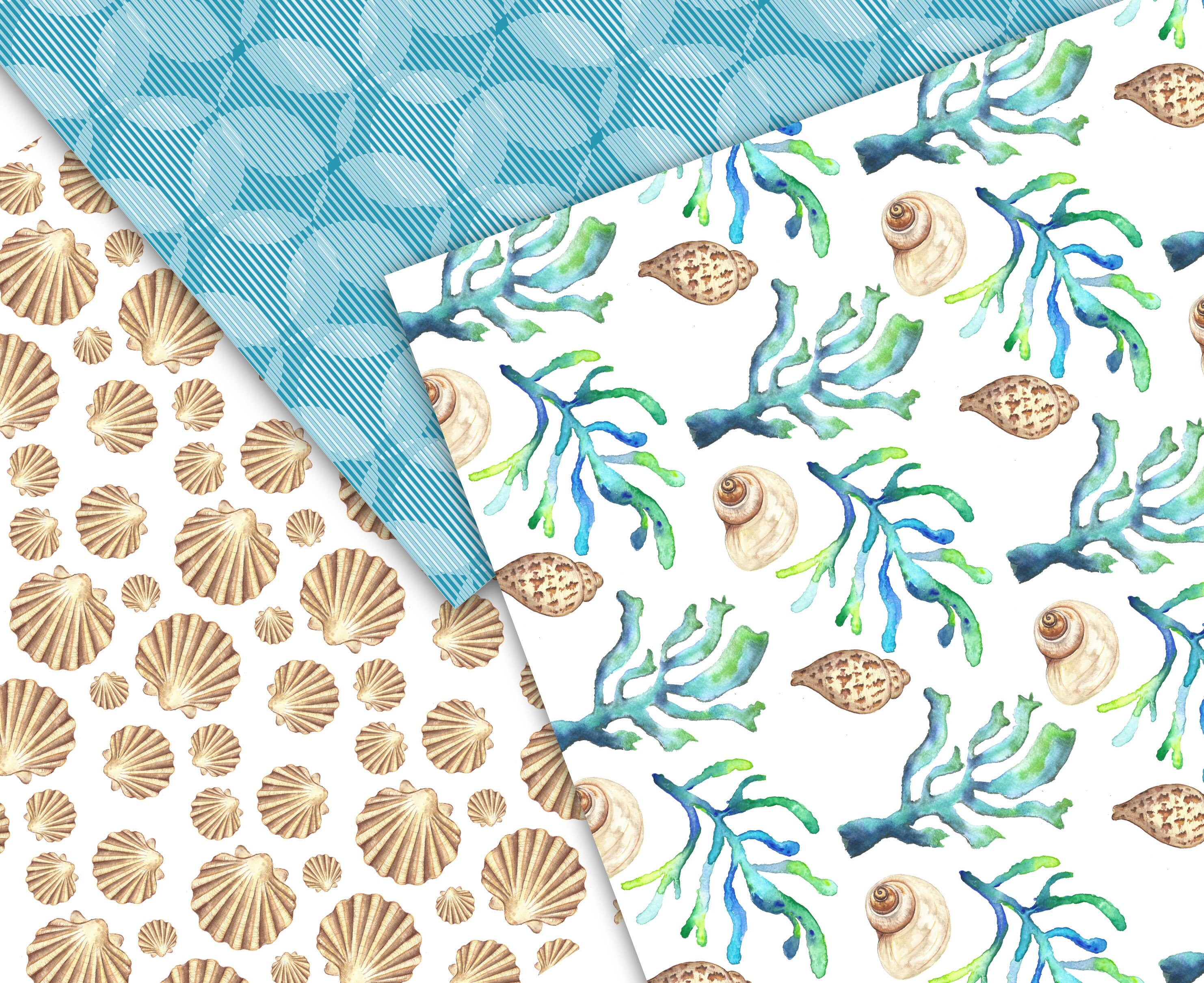 Under the Sea Paper Pack. Shell Paper Watercolor. Sea Pattern ...