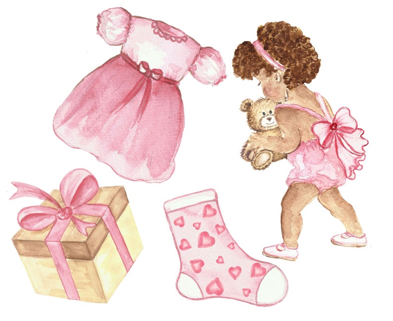 Baby Girl Clip Art African American Baby Clipart Watercolor Dark Skin ...