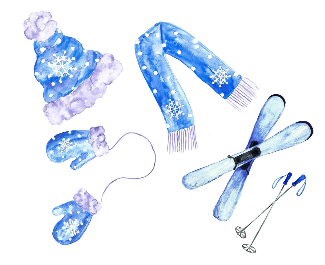 Winter Clipart Watercolor. Winter Clip Art Blue and Purple. Watercolor ...