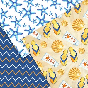 Summer Beach Paper Pack. Summer Digital Paper Blue Orange. Scrapbook ...