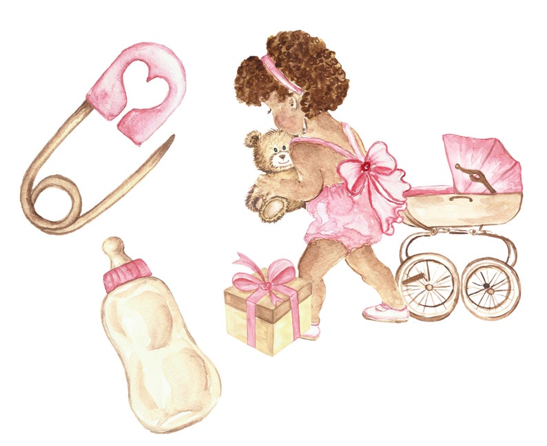 Baby Girl Clip Art African American Baby Clipart Watercolor Dark Skin ...
