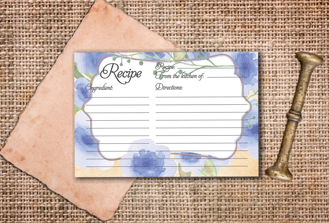Recipe Card Watercolor. Recipe Card Printable, Floral Bridal Recipe ...