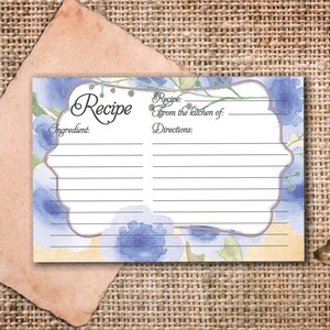 Recipe Card Watercolor. Recipe Card Printable, Floral Bridal Recipe ...