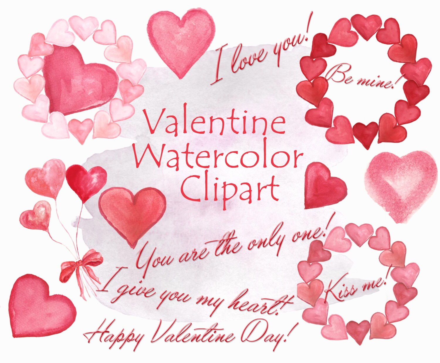 Valentine Hearts Watercolor, Valentines Clipart, Love Clipart Hearts ...