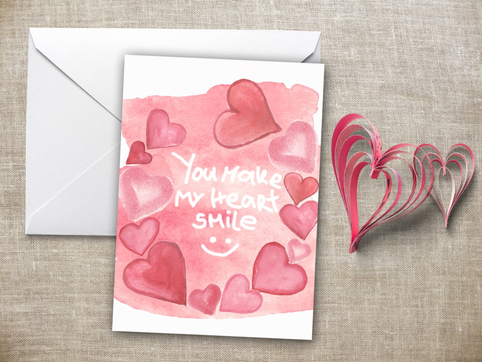 Valentine Card Red Heart, Romantic Card Printable, Watercolor Love Card ...