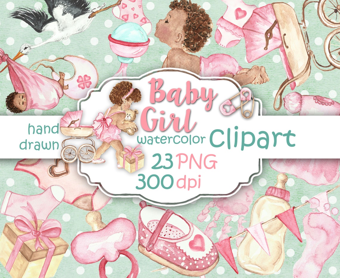 Baby Girl Clip Art African American Baby Clipart Watercolor Dark Skin ...