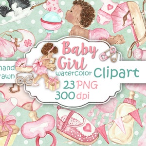 Baby Girl Clip Art African American Baby Clipart Watercolor Dark Skin ...