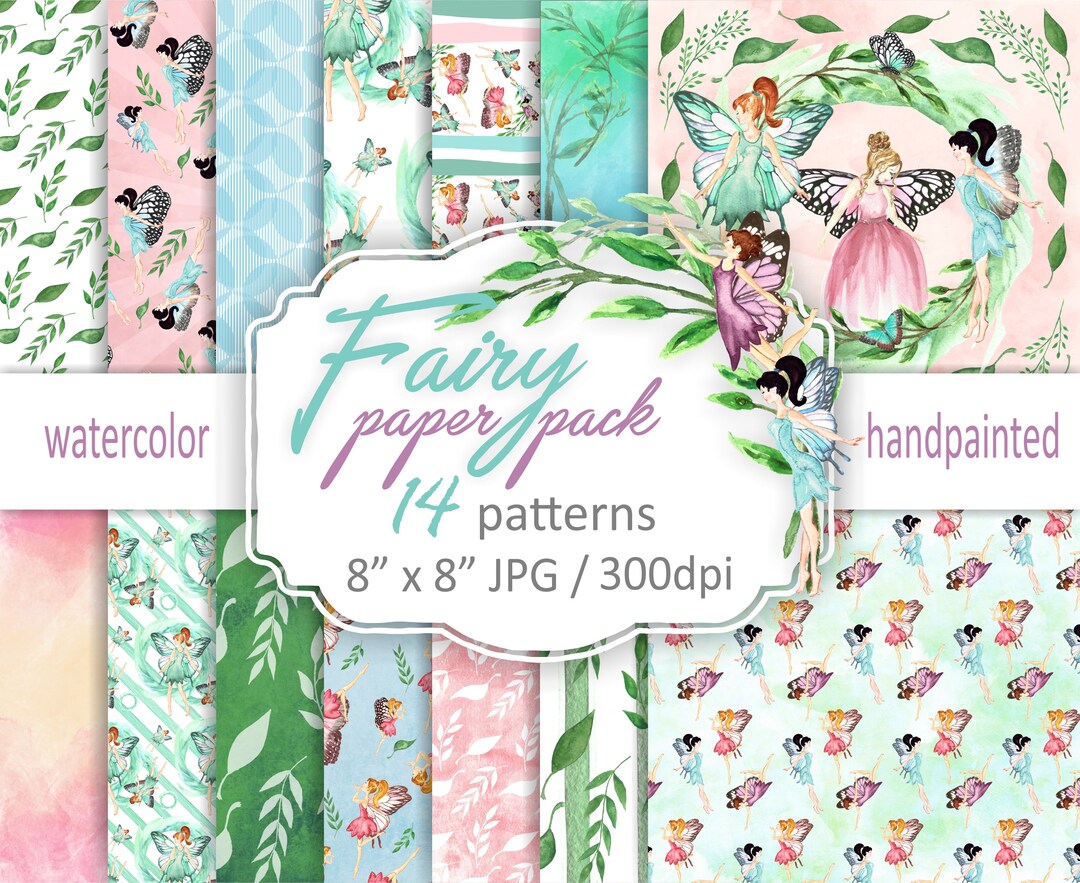 Fairy Watercolor Paper Pack. Spring Fairy Background. Digital Paper ...