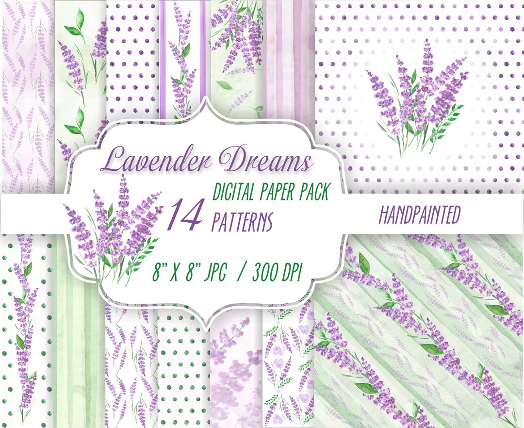 Lavender Watercolor Paper Pack. Digital Paper Hand Painted. Lavender ...