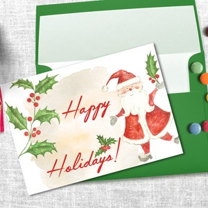 Christmas Greeting Card Printable, Watercolor Digital Christmas Cards ...