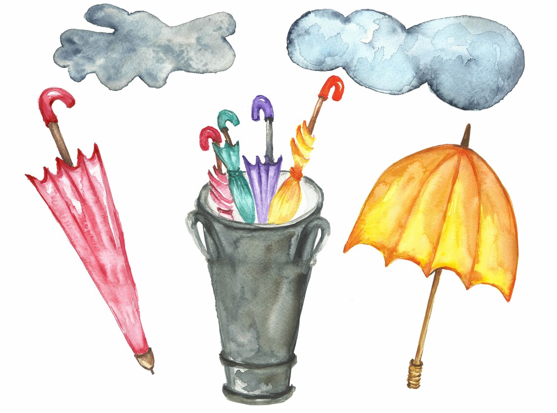 Fall Rain Clipart Watercolor. Watercolor Umbrellas Clip Art. Autumn ...