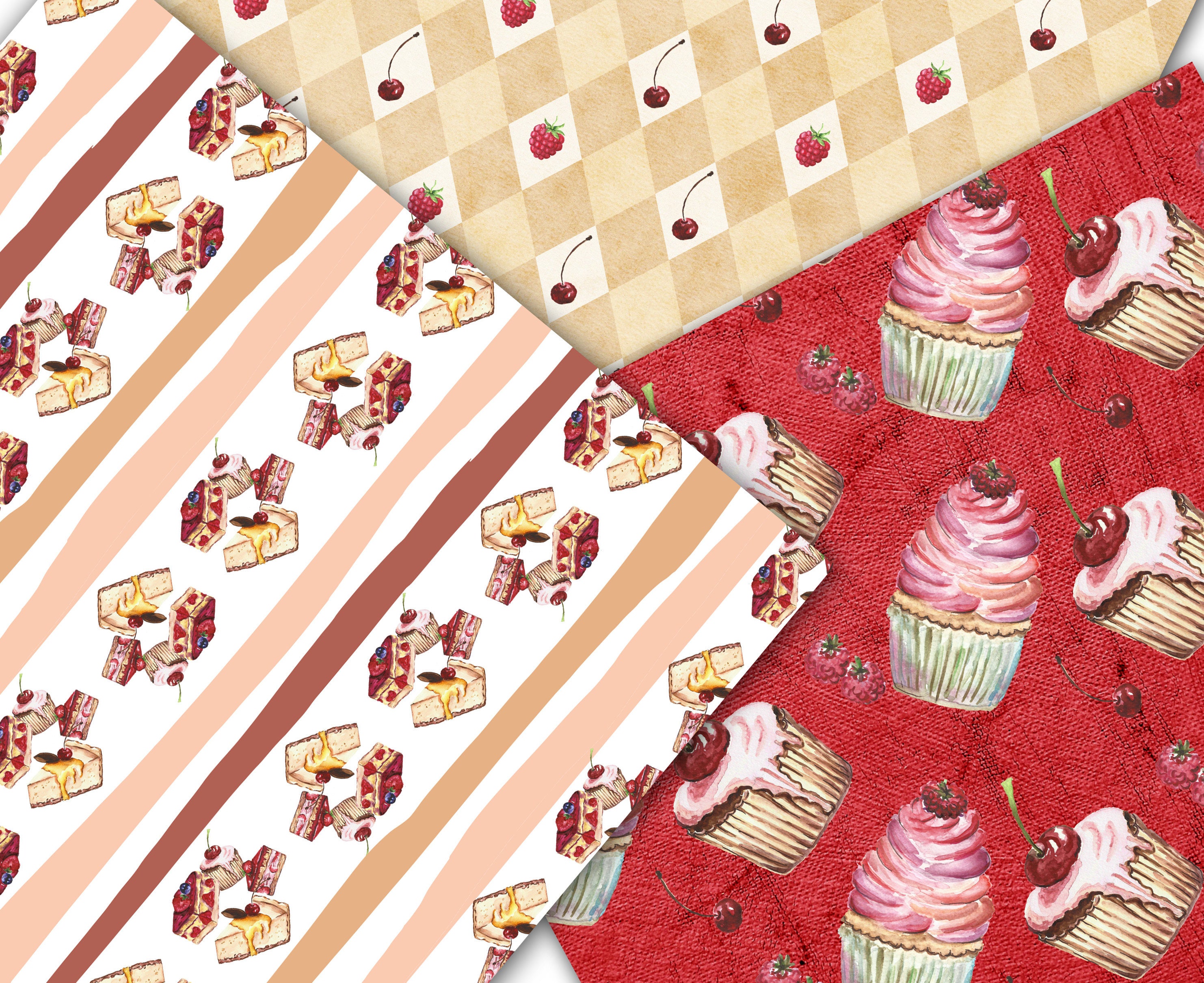 Cake Paper Pack Watercolor. Digital Paper Cupcake. Sweets - Etsy