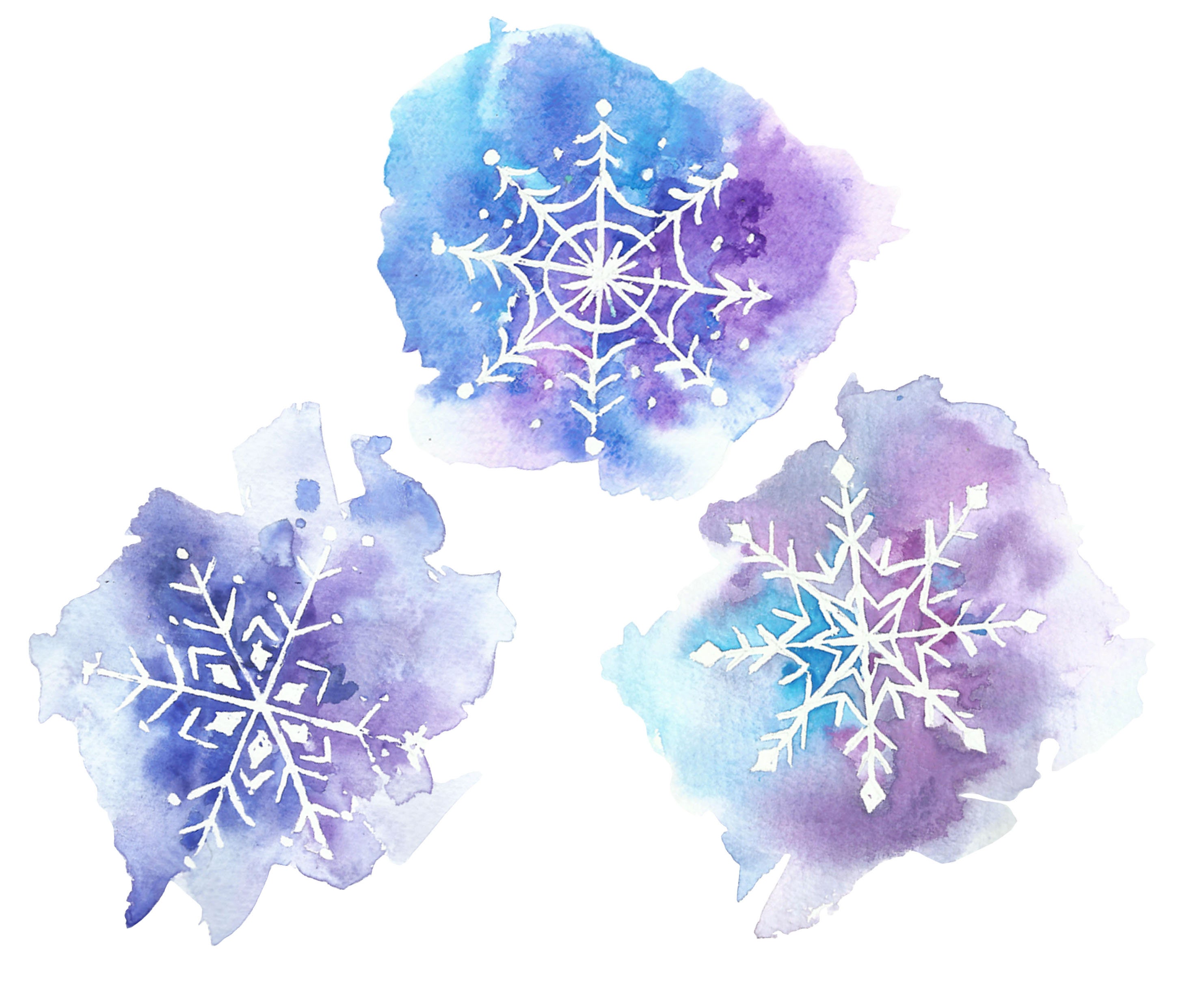 Snowflakes Watercolor Clip Art. Winter Clipart Purple Blue. Seasonal ...